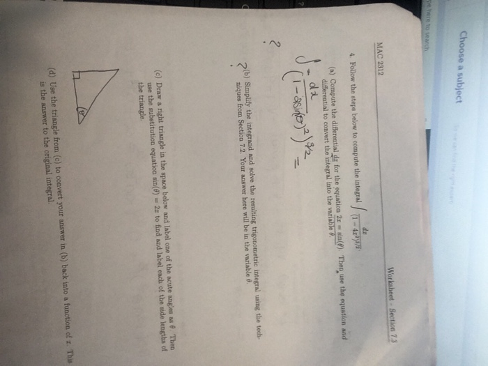 Solved Choose a subject MAC 2312 Worksheet Section 73 4. | Chegg.com