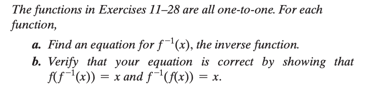 Solved The functions in Exercises 11-28 are all one-to-one. | Chegg.com