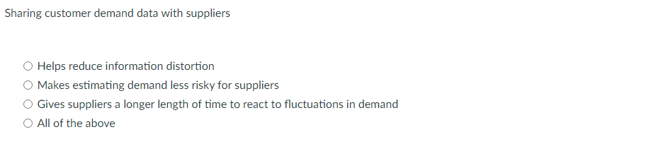 Solved Sharing customer demand data with suppliers Helps | Chegg.com