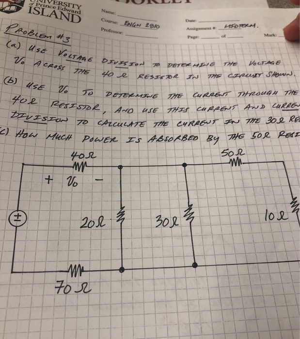 Use voltage division yo determine the voltage Vo | Chegg.com