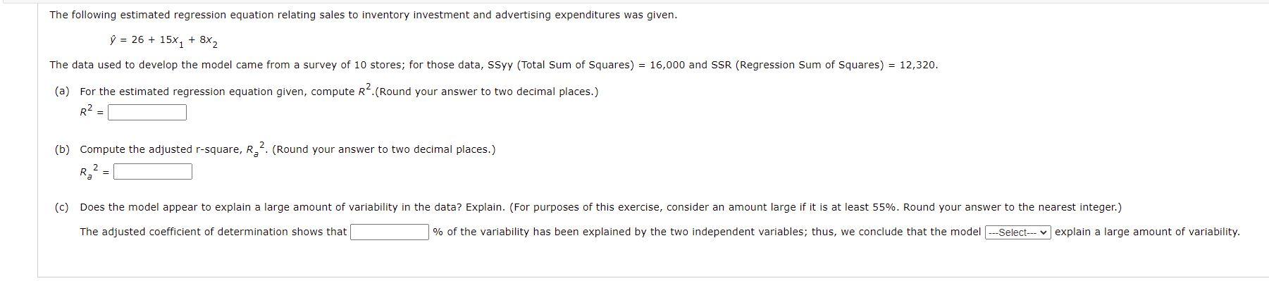 Solved The following estimated regression equation relating | Chegg.com
