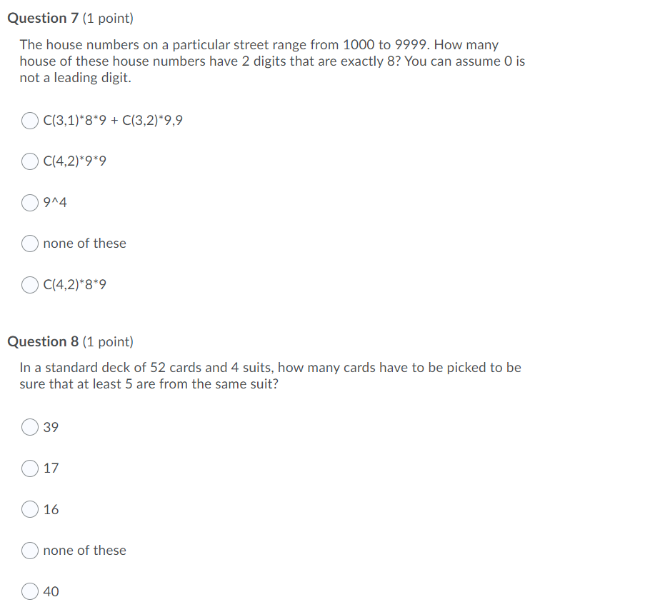 Solved Question 7 (1 point) The house numbers on a | Chegg.com