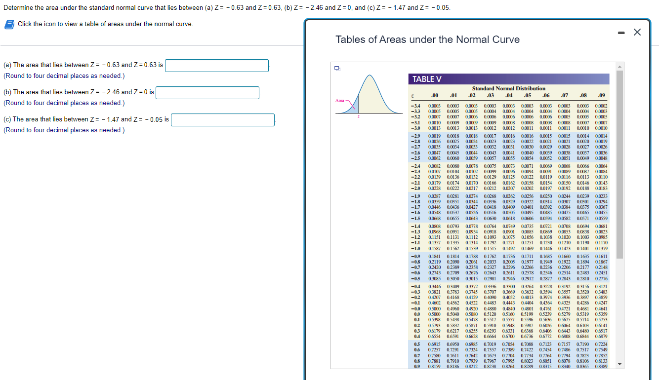 Solved Determine the area under the standard normal curve | Chegg.com