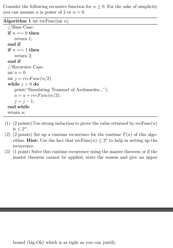 Solved Consider the following recursive function for n > 0. | Chegg.com