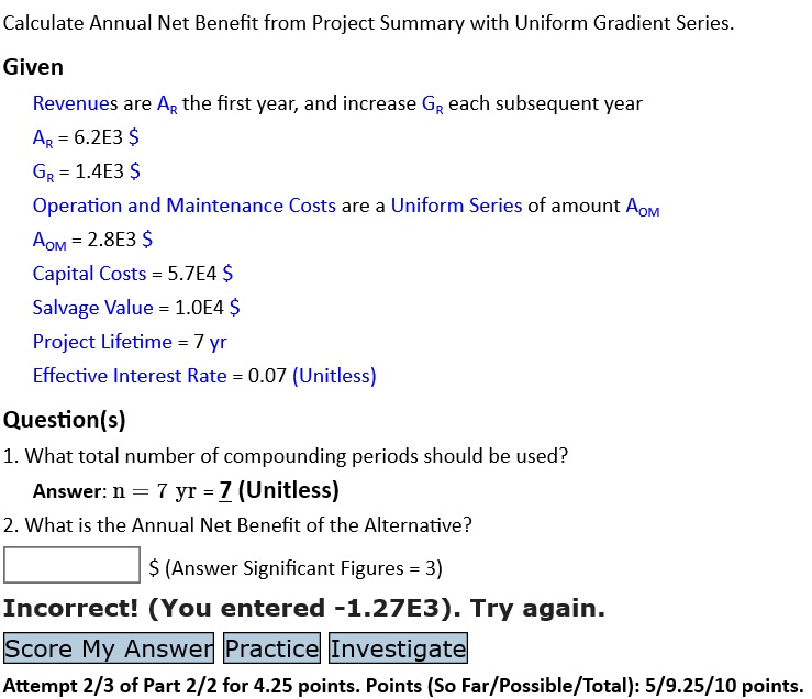 Solved Calculate Annual Net Benefit from Project Summary | Chegg.com