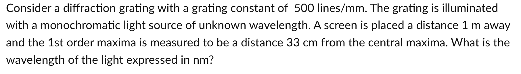 Solved Consider a diffraction grating with a grating | Chegg.com