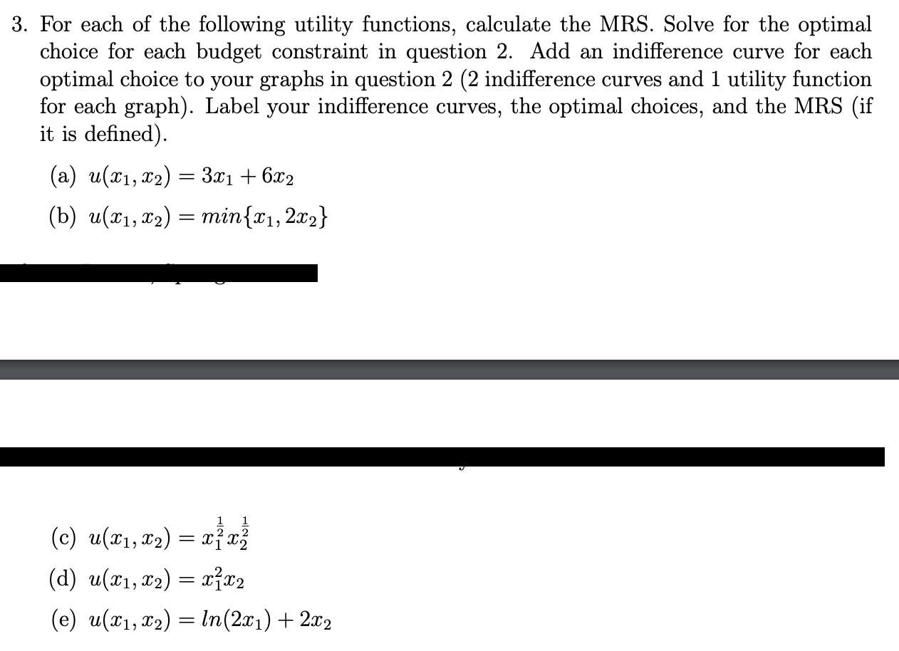 3. For each of the following utility functions, | Chegg.com