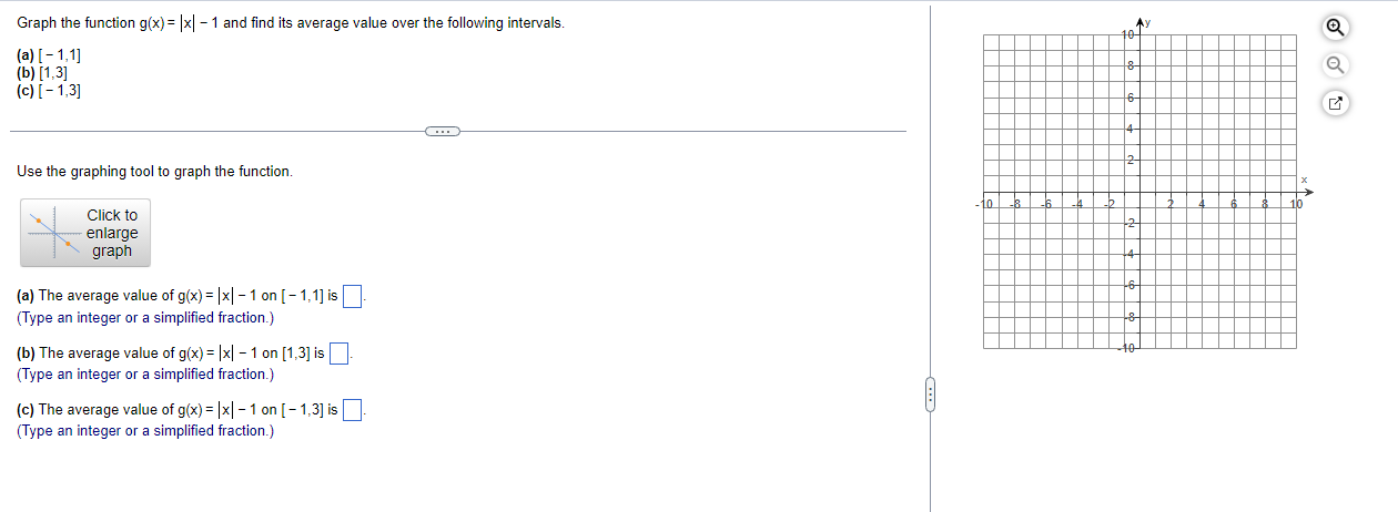Solved Graph the function g(x)=∣x∣−1 and find its average | Chegg.com