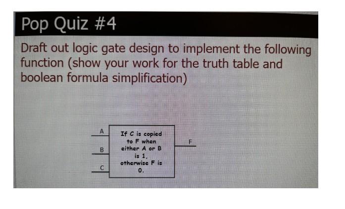 Solved Draft out logic gate design to implement the | Chegg.com