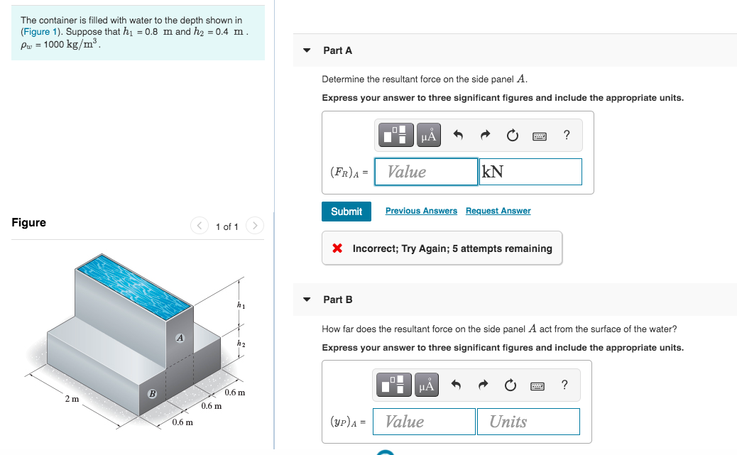 Solved The container is filled with water to the depth shown | Chegg.com