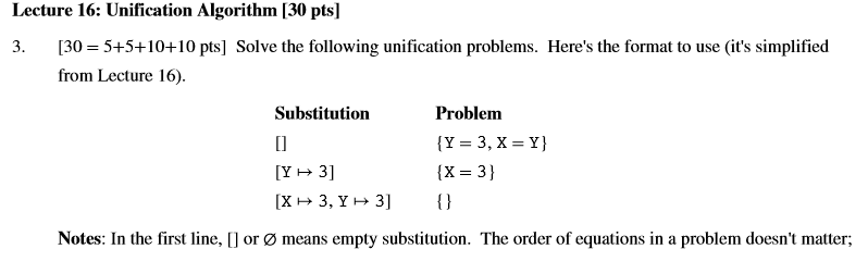 Lecture 16: Unification Algorithm [30 pts] 3. [30 = | Chegg.com