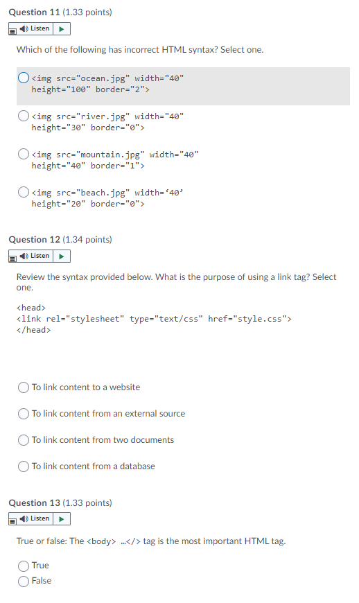Solved Question 5 (1.33 points) Listen In HTML, which of the | Chegg.com
