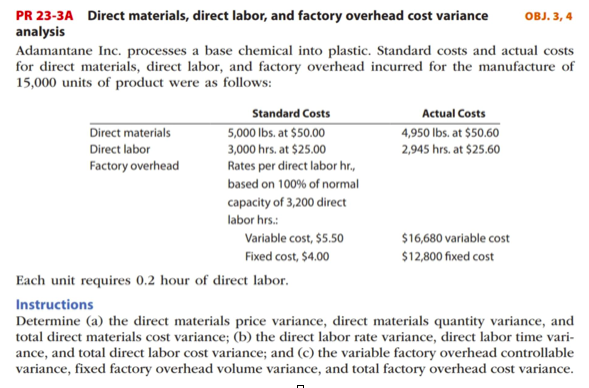 Solved PR 23-3A Direct materials, direct labor, and factory | Chegg.com