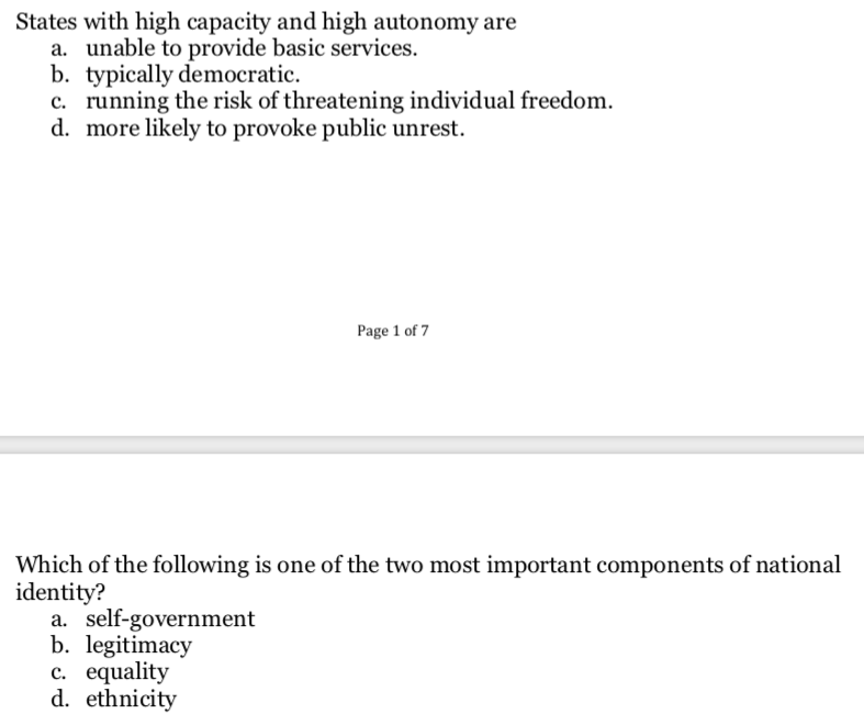Solved States with high capacity and high autonomy are a. b. | Chegg.com