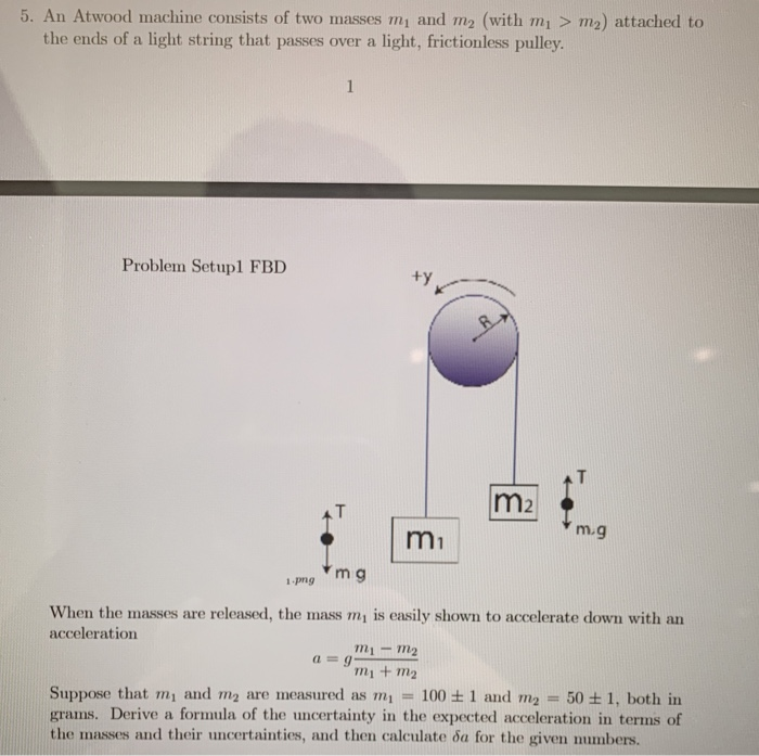 Solved 5. An Atwood machine consists of two masses mi and m2 | Chegg.com