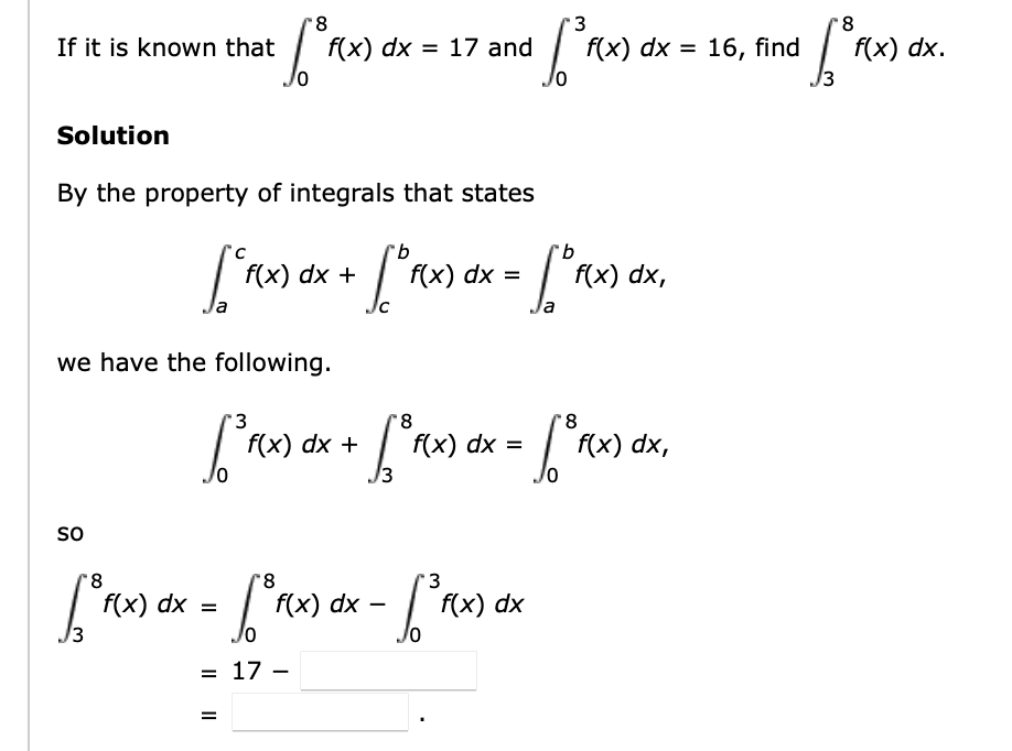 Solved If it is known that ∫08f(x)dx=17 and ∫03f(x)dx=16, | Chegg.com