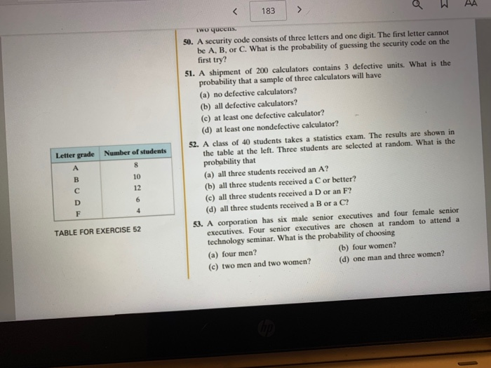 Solved 183> two queens 50. A security code consists of three | Chegg.com