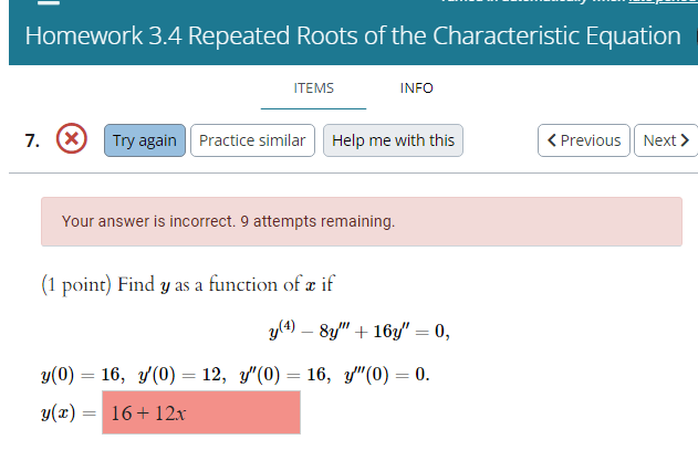 Solved Homework 3.4 Repeated Roots of the Characteristic | Chegg.com