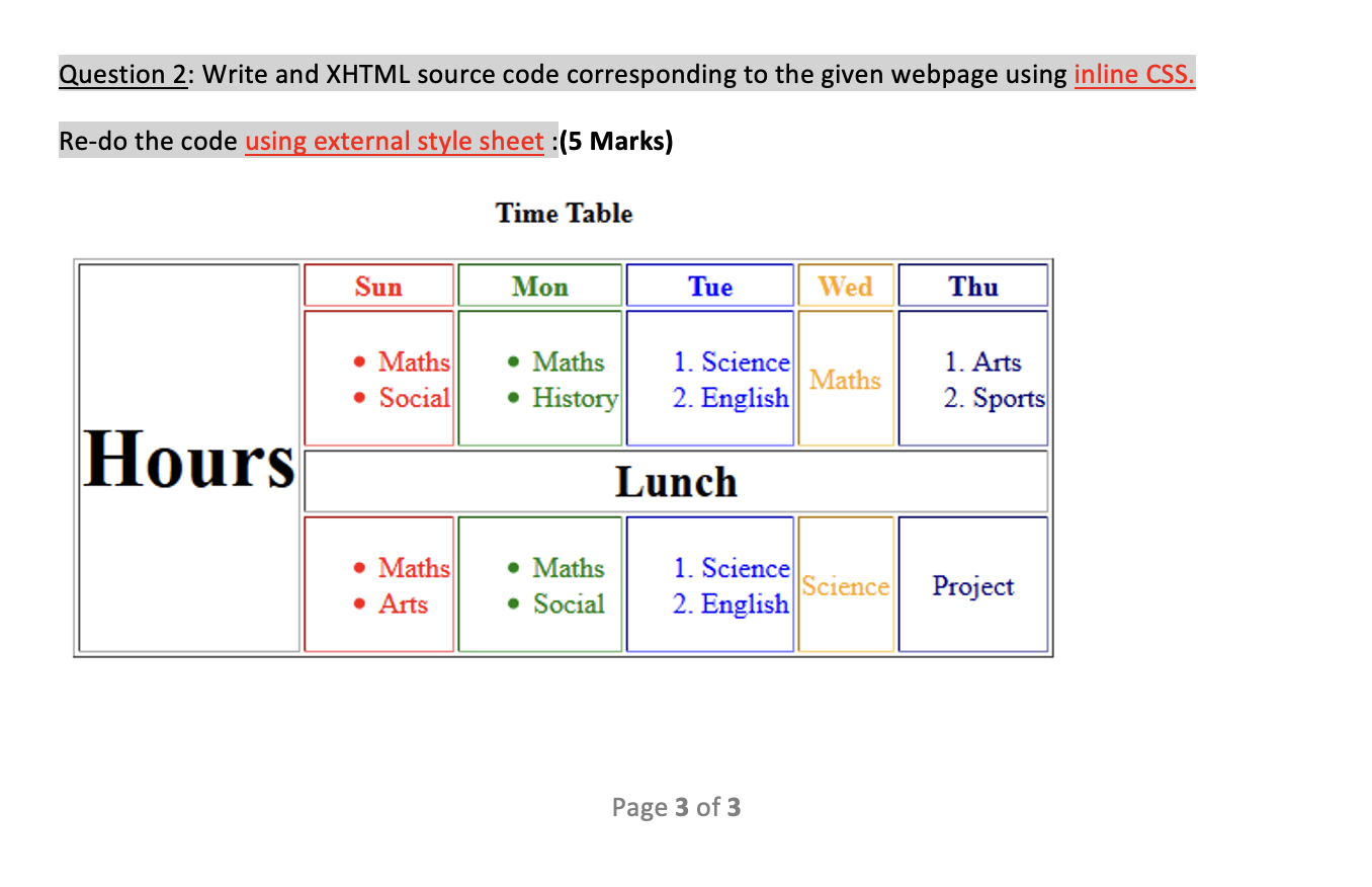 Solved Question 2 Write And Xhtml Source Code Corresponding