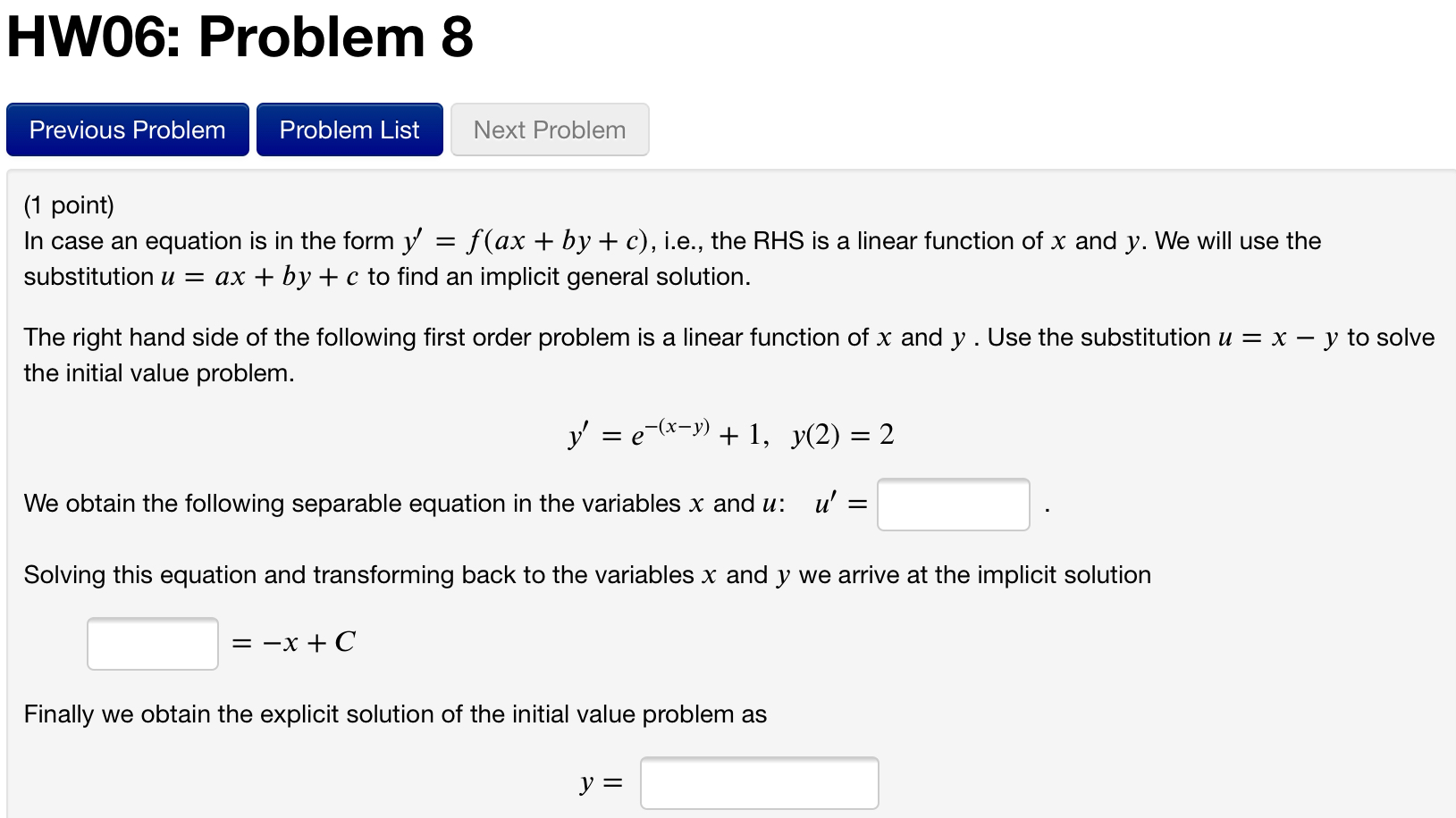 Solved Hw06 Problem 8 Previous Problem Problem List Next