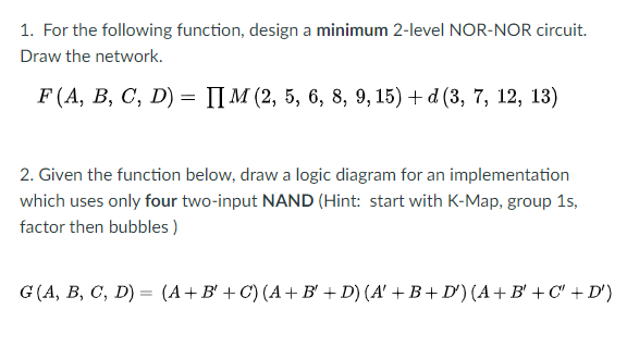 Solved 1. For the following function, design a minimum | Chegg.com