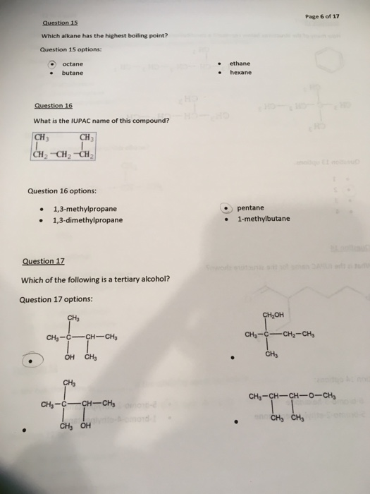 Solved Page 6 of 17 Which alkane has the highest boiling | Chegg.com
