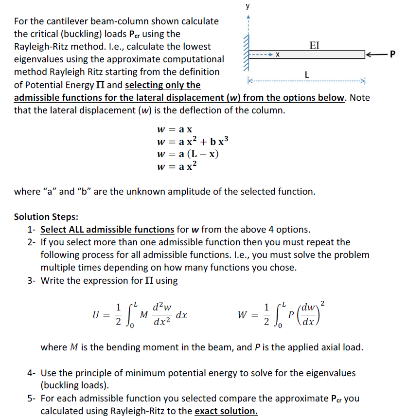 EI ---- X P For the cantilever beam-column shown | Chegg.com