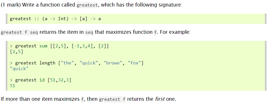 Solved (1 mark) Write a function called greatest, which has | Chegg.com