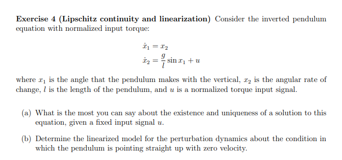 Solved Exercise 4 (Lipschitz continuity and linearization) | Chegg.com