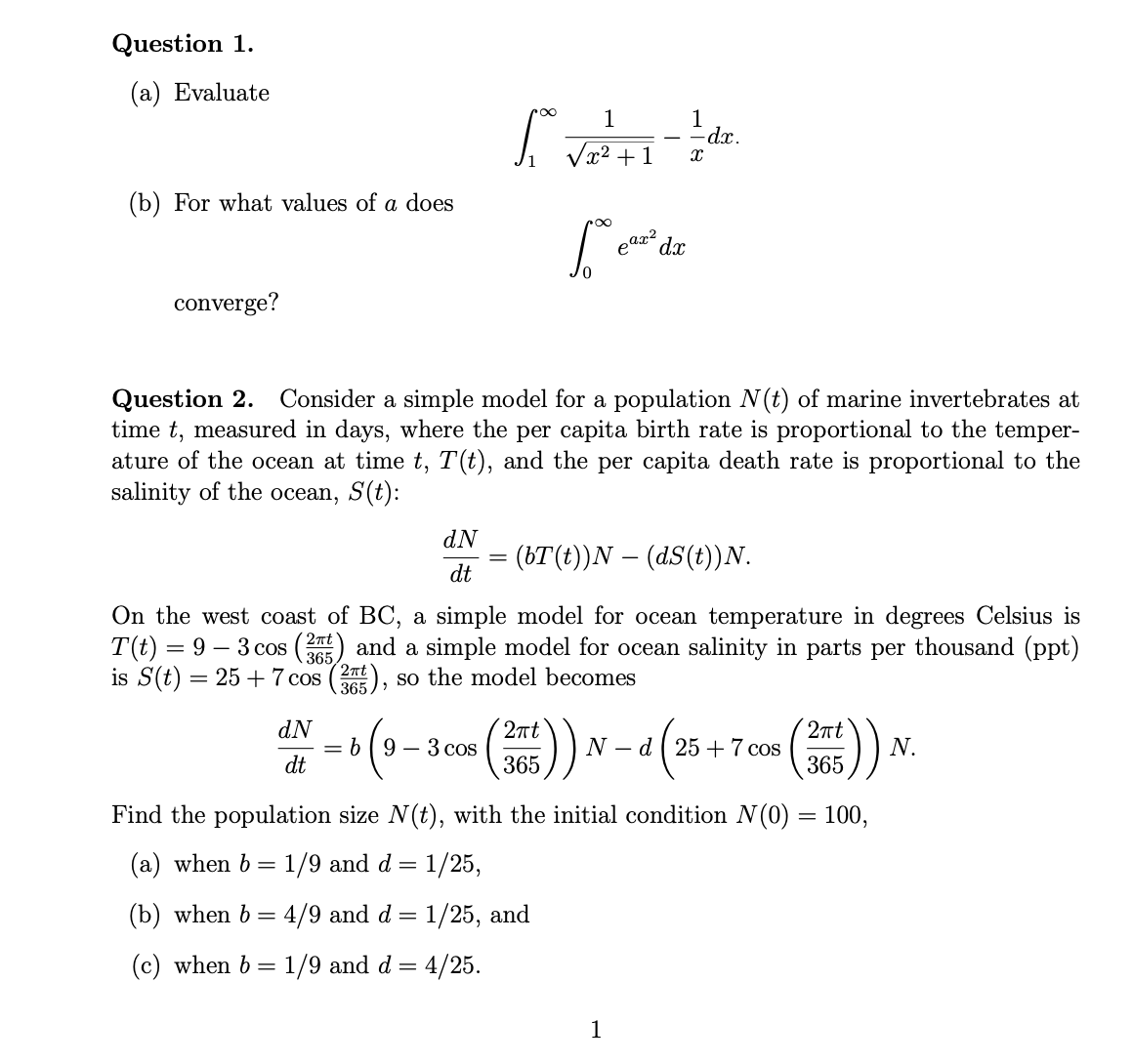 Solved (a) Evaluate \\[ \\int_{1}^{\\infty} | Chegg.com