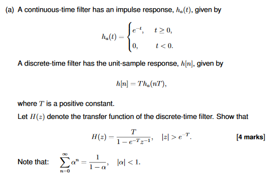 Solved (a) A continuous-time filter has an impulse response, | Chegg.com