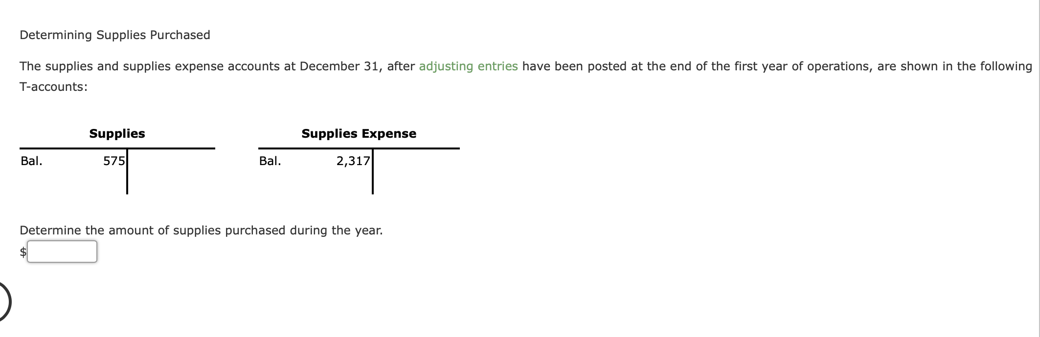 Solved Determining Supplies Purchased The supplies and | Chegg.com