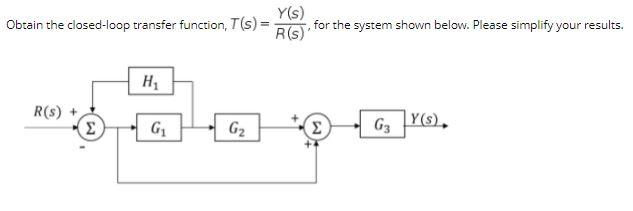 Solved Obtain the closed-loop transfer function, T(s) = Y(s) | Chegg.com