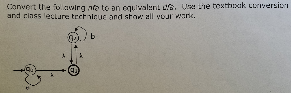 Solved Convert the following nfa to an equivalent dfa. Use | Chegg.com