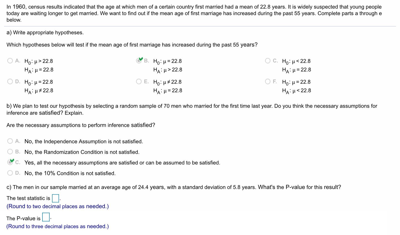 Solved In 1960, census results indicated that the age at | Chegg.com