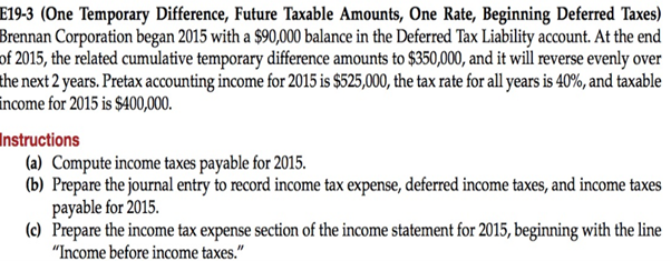 Solved E19-3 (One Temporary Difference, Future Taxable | Chegg.com
