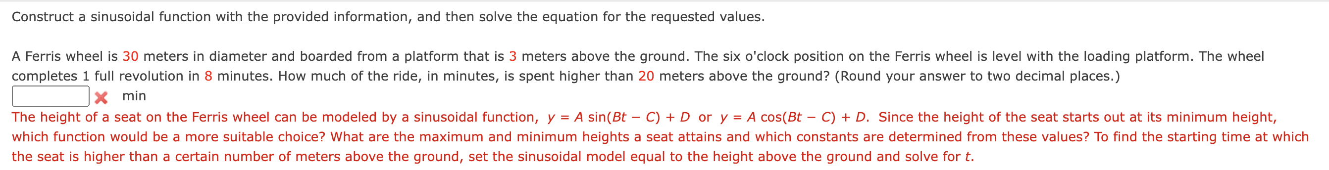 Solved Construct a sinusoidal function with the provided | Chegg.com