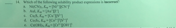 Solved Which of the following solubility product expressions | Chegg.com