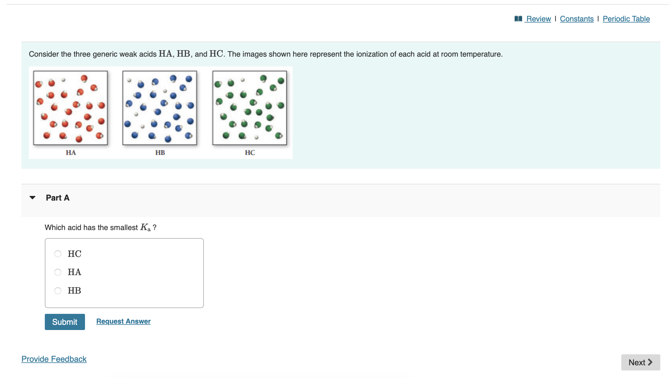 Solved Consider the three generic weak acids HA,HB, and HC. | Chegg.com