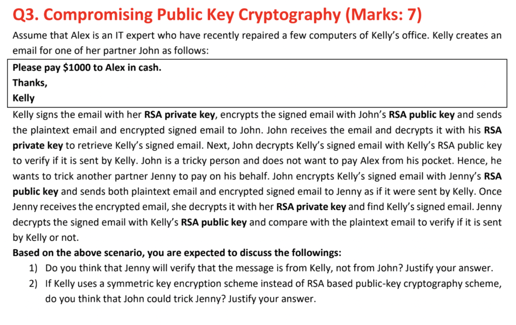 Solved Q3. Compromising Public Key Cryptography (Marks: 7) | Chegg.com