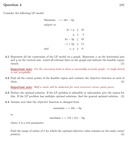 Solved Consider The Following Lp Model Maximise Z 16x−6y
