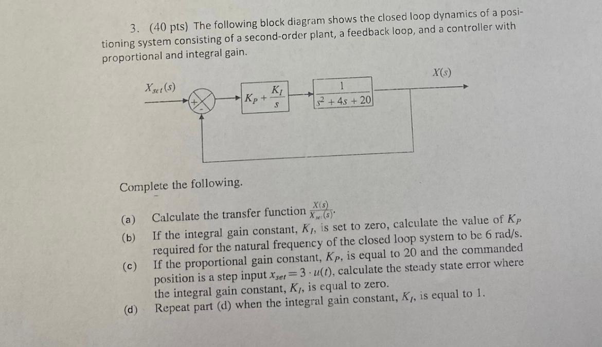 Solved 3. (40 pts) The following block diagram shows the | Chegg.com
