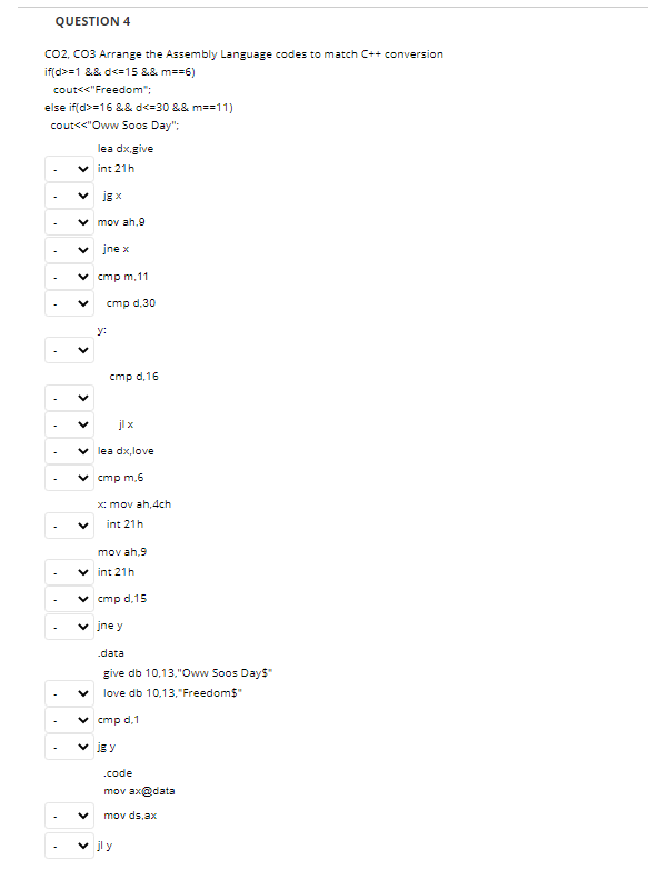 Solved QUESTION 4 CO2, CO3 Arrange the Assembly Language | Chegg.com