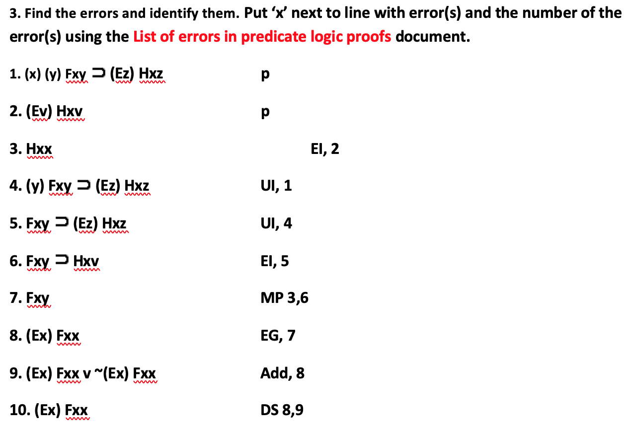 Solved 3. Find the errors and identify them. Put 'x' next to | Chegg.com