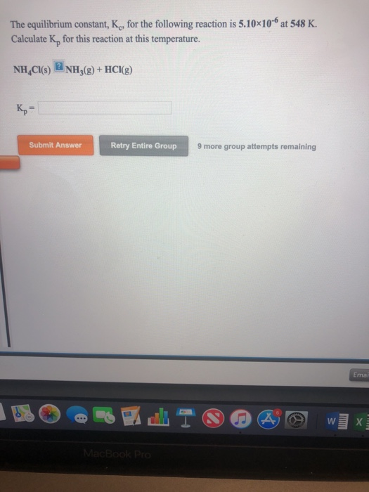 Solved The equilibrium constant, Kc, for the following | Chegg.com