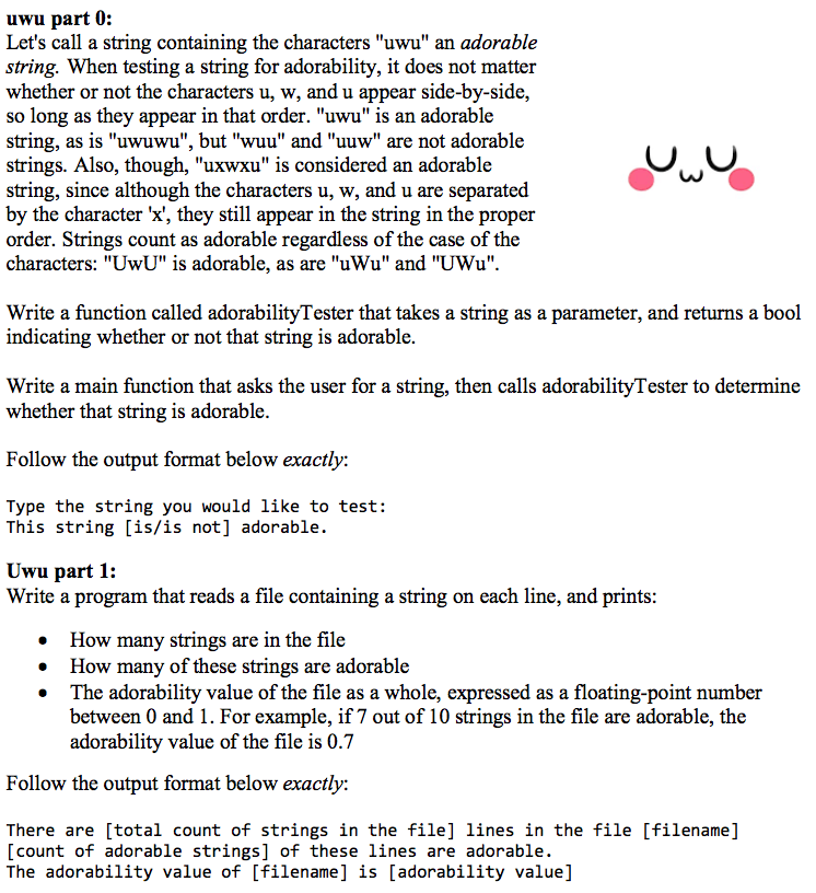 Solved uwu part 0: Let's call a string containing the | Chegg.com