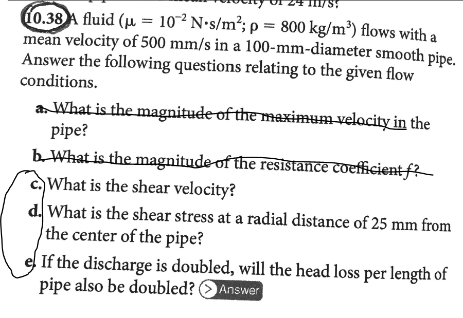 Solved 10.38 A fluid (μ=10−2 N⋅s/m2;ρ=800 kg/m3) flows with | Chegg.com