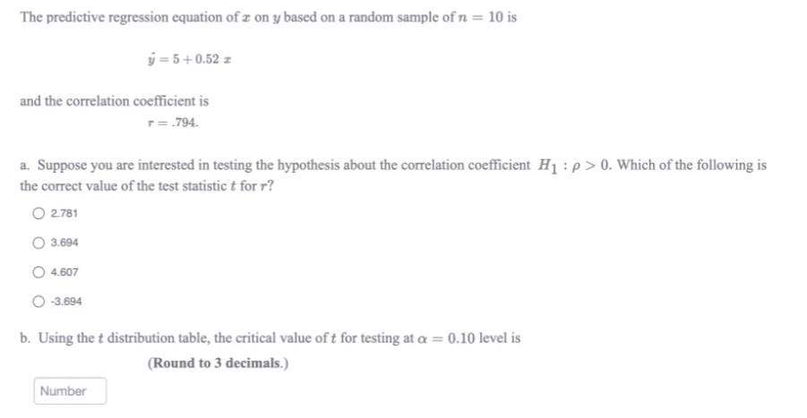 Solved The predictive regression equation of x on y based on | Chegg.com