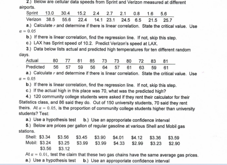 Solved 2.) Below are cellular data speeds from Sprint and | Chegg.com