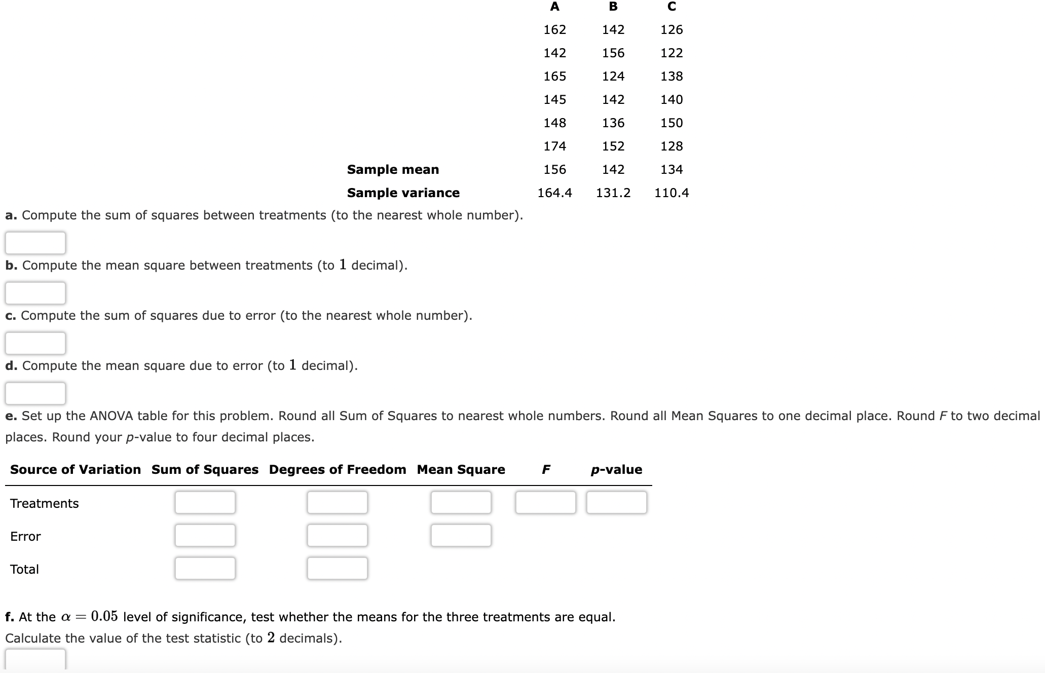 Solved b. Compute the mean square between treatments (to 1 | Chegg.com